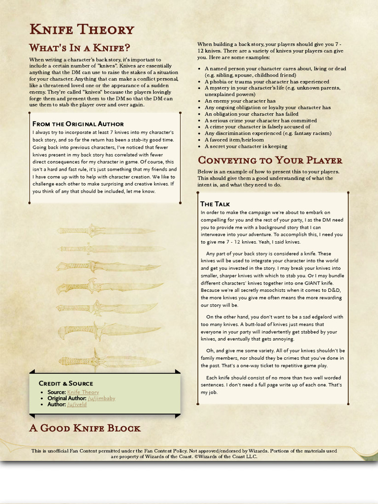 Knife Theory - Remastered _ GM Binder | PDF | Knife