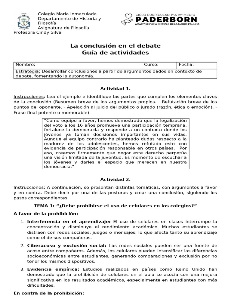 Conclusión Debate | PDF | Adultos | Evaluación