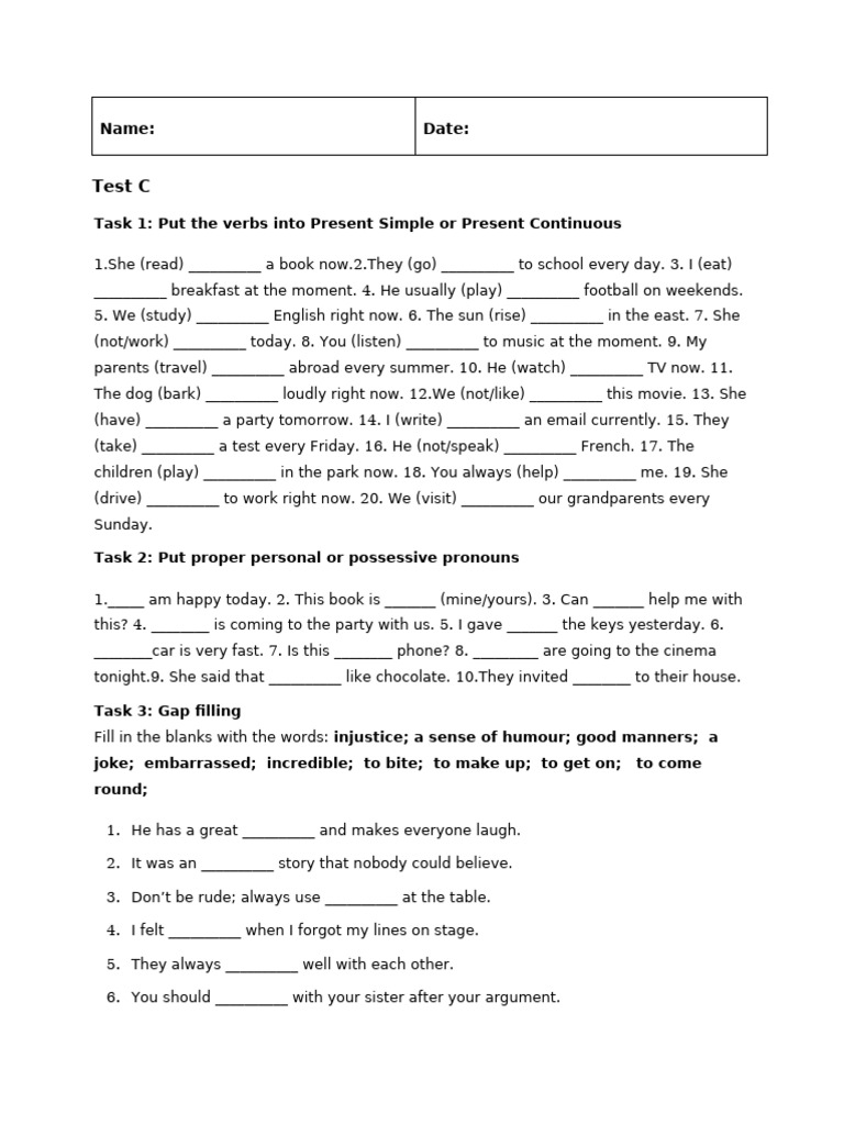 Test C and D Unit 1 Class 7 | PDF