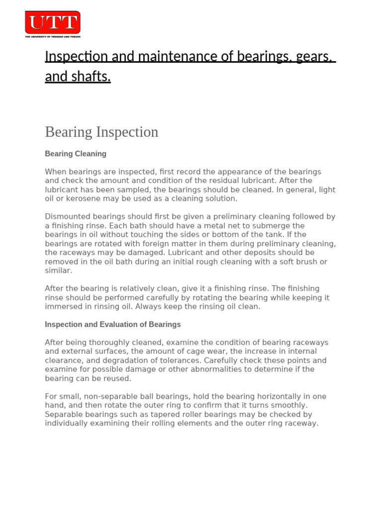 3.bearing, Gears and Shaft Inspection | PDF | Bearing (Mechanical ...