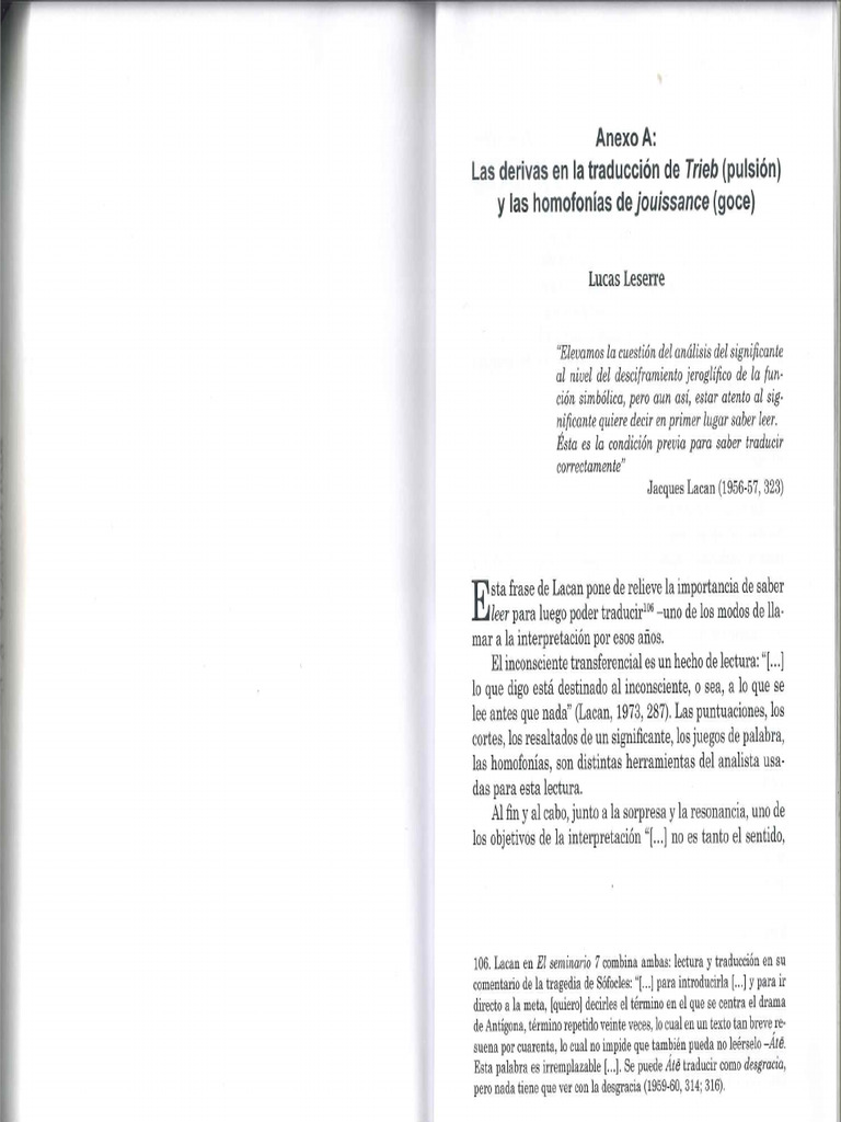 Leserre, L. Las Derivas en La Traducción de Trieb (Pulsión) y Las ...