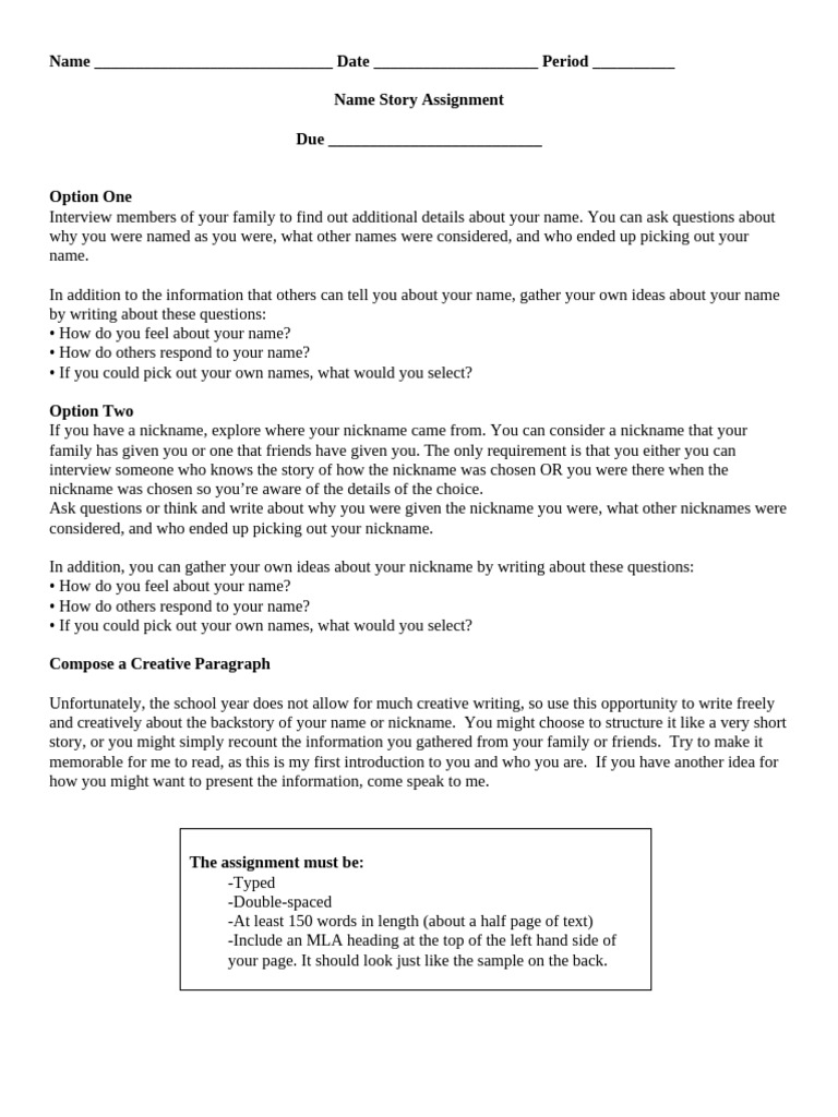 Name Story Assignment Guide | PDF