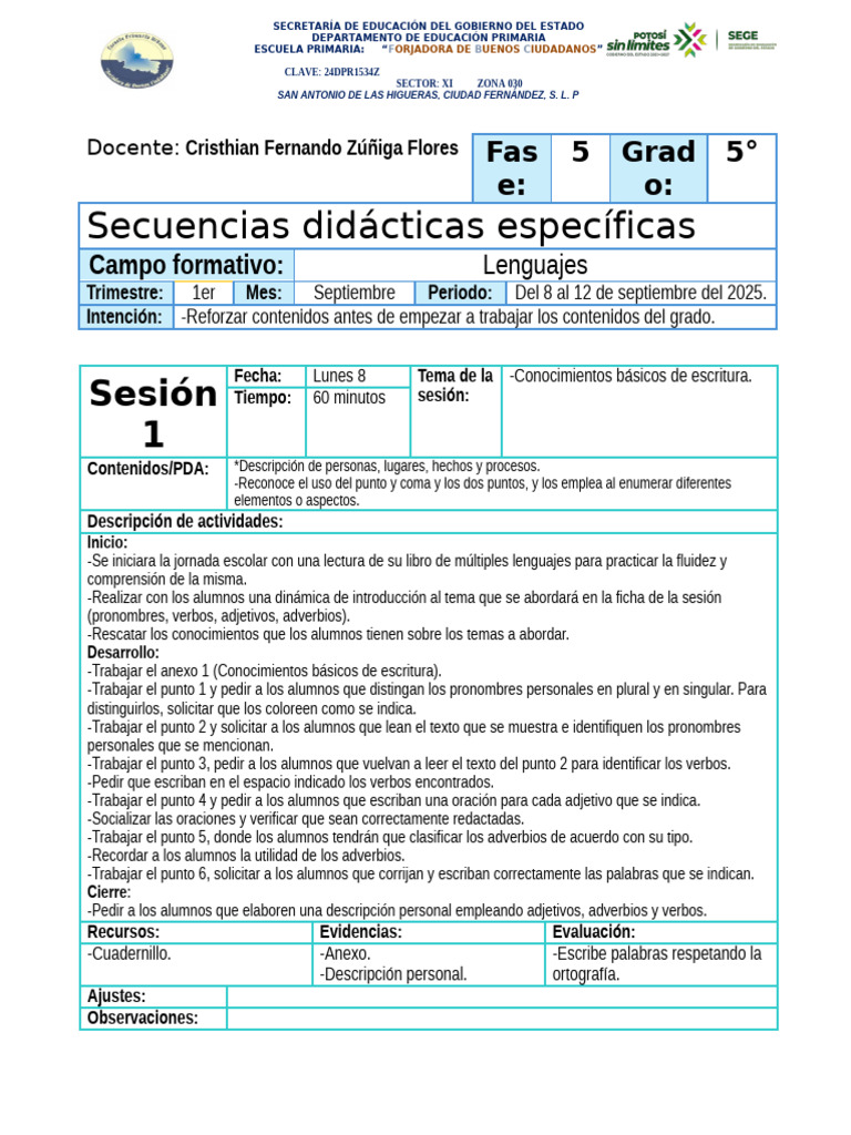 Secuencias Didácticas de Escritura 5° Grado | PDF | Sumario abstracto ...
