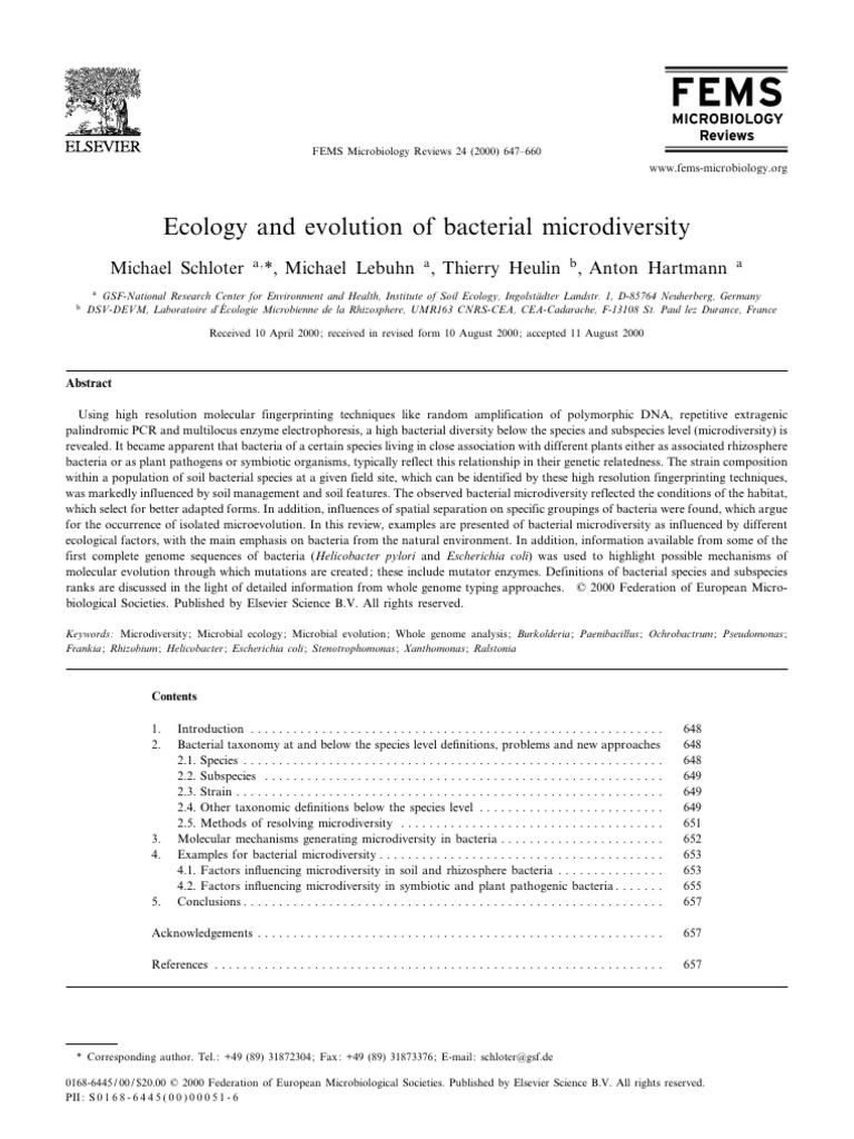 Ecology and Evolution of Bacterial Micro Diversity | PDF | Mutation ...