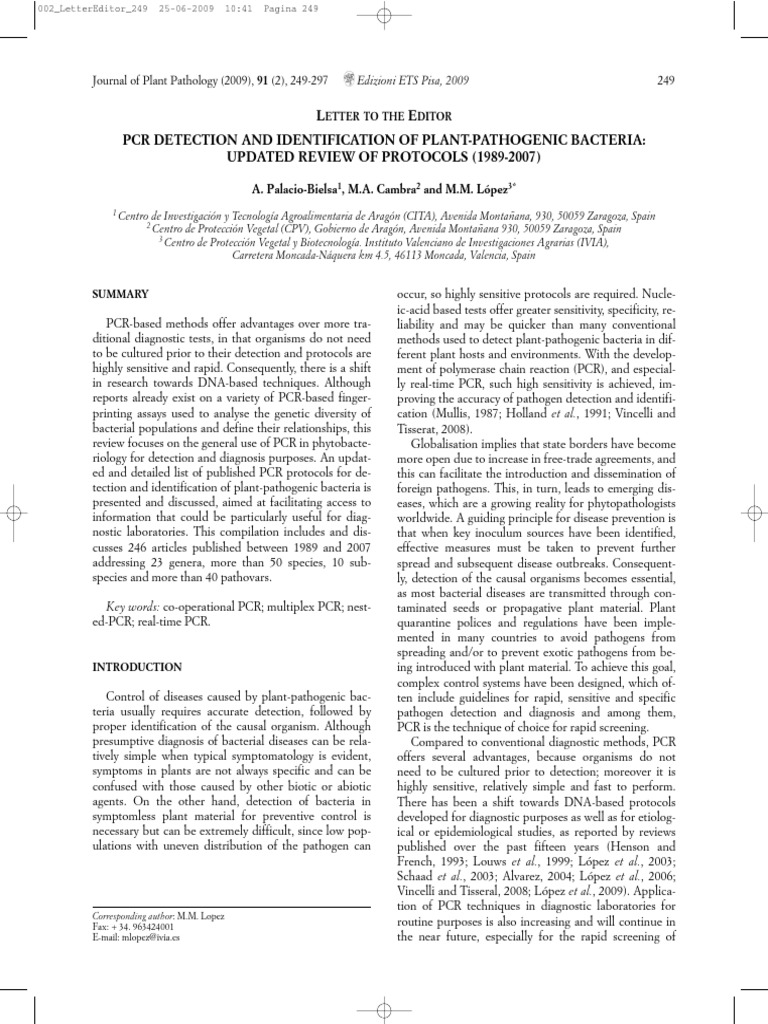 PCR Protocols for Plant Bacteria Detection | PDF | Polymerase Chain ...