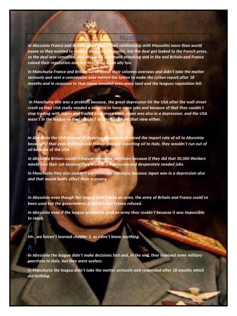 History HW 9 Mussolini and Hitler Special | PDF | Benito Mussolini ...