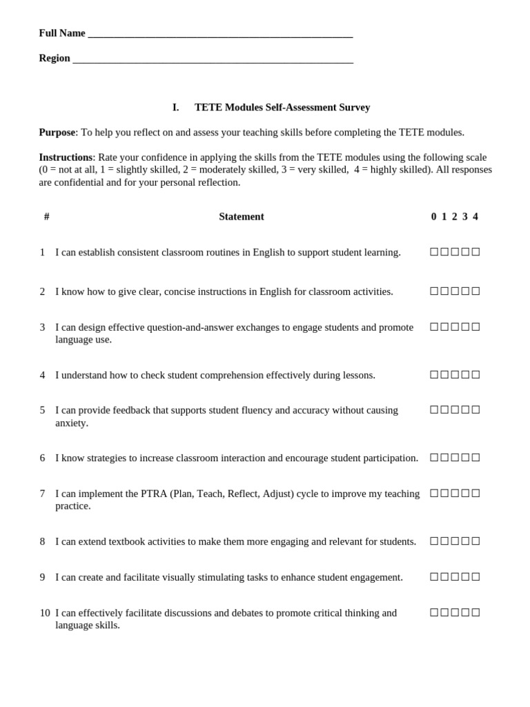 TETE & Subject Modules Self-Assessment | PDF | Essays | Reading ...
