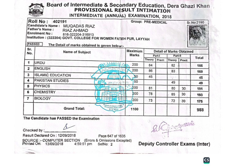 FSC Result Card | PDF