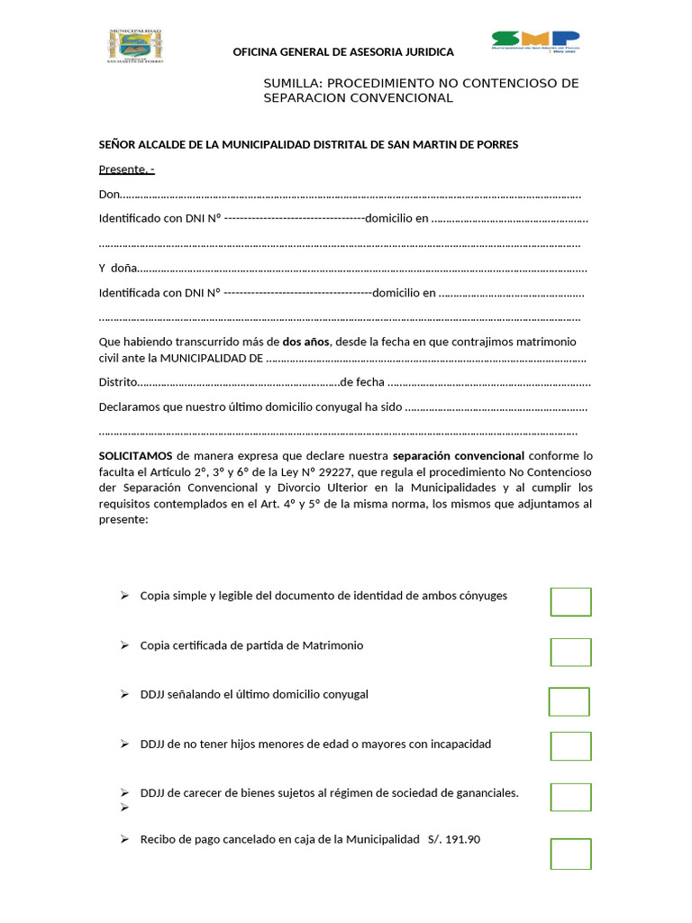 Formulario de Separacion de Divorcio | PDF | Divorcio | Propiedad de la ...