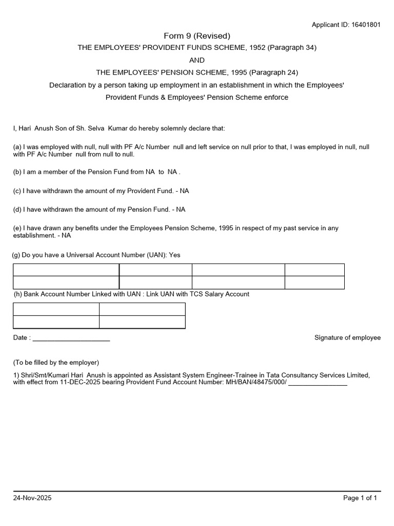 Employee Provident Fund Declaration Form | PDF | Factor Income ...
