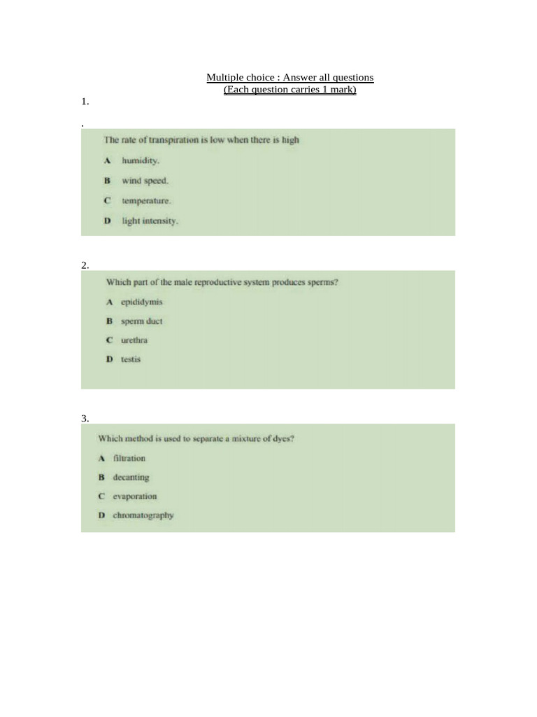 Multiple Choice - Science Form 1docx | PDF