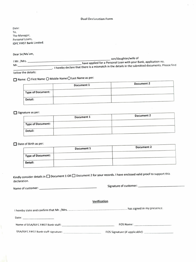 Personal Loan Dual Declaration Form | PDF | Authentication | Signature