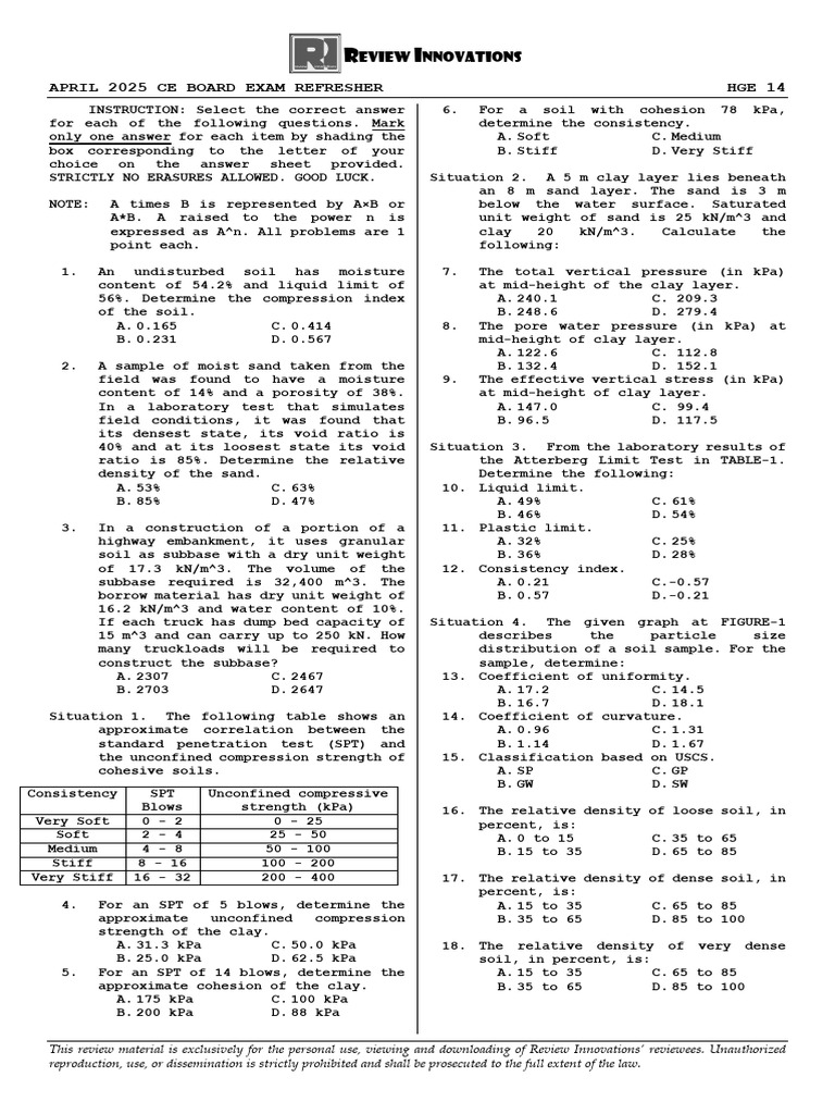 April 2025 CE Board Exam Review | PDF | Soil | Earth Sciences
