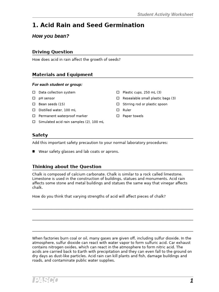 Acid Rain Effects on Seed Growth Worksheet | PDF | Oxide | Seed
