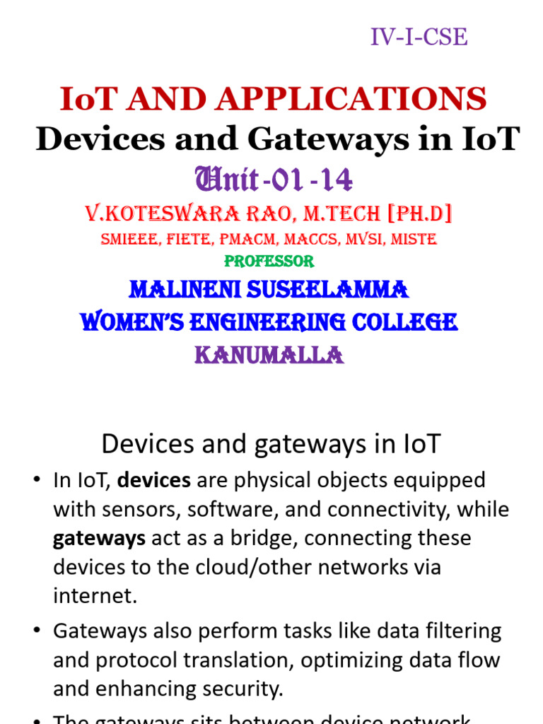 14 Unit 01 IoT CSE_Devices and Gateways in IoT Finalized | PDF ...