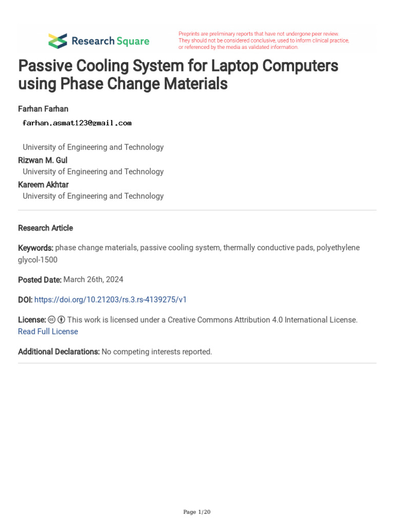 Passive Cooling System For Laptop Computers Using | PDF | Graphene | Heat