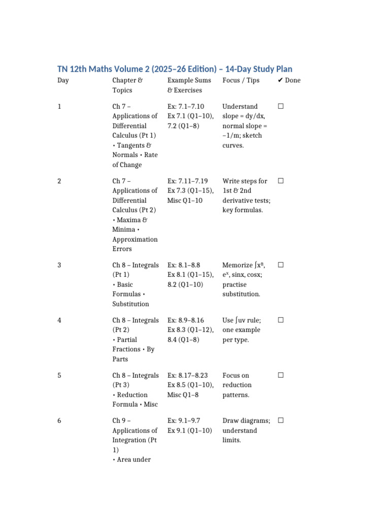 TN 12th Maths Vol2 14DayPlan | PDF | Probability Distribution ...