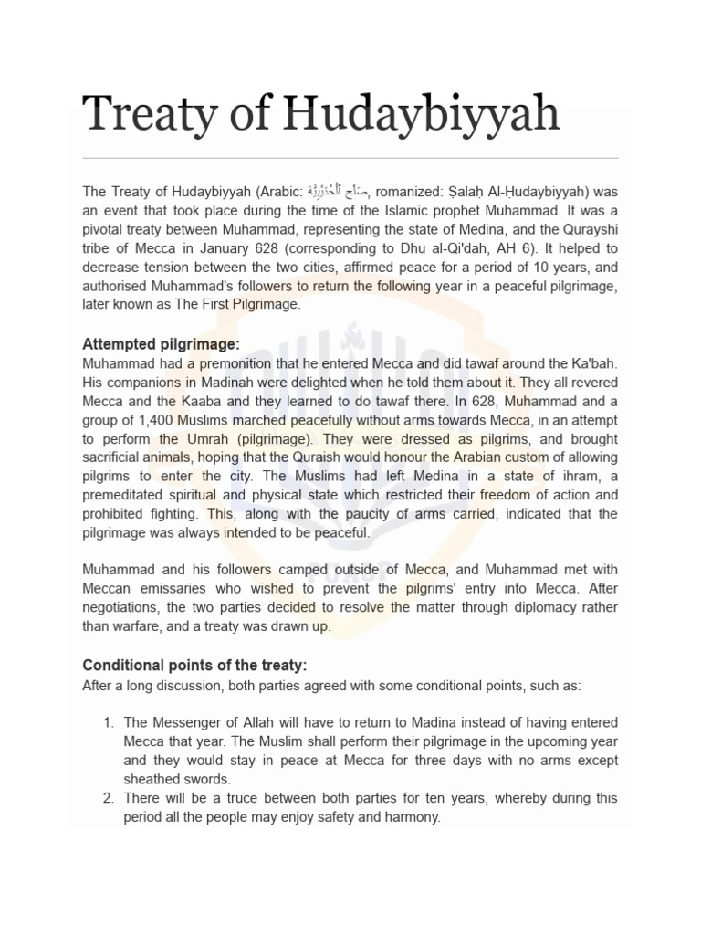 Treaty of Hudaybiyyah | PDF | Mecca | Muhammad