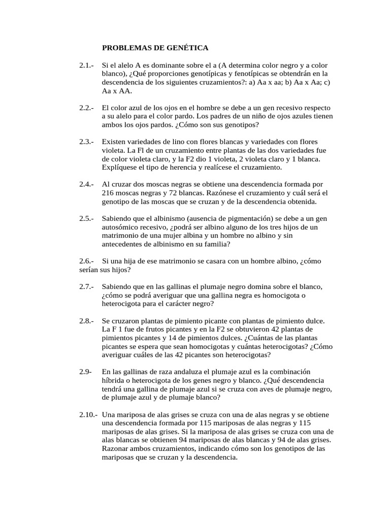 Problemas de Genética y Herencia Mendeliana | PDF | Dominancia ...