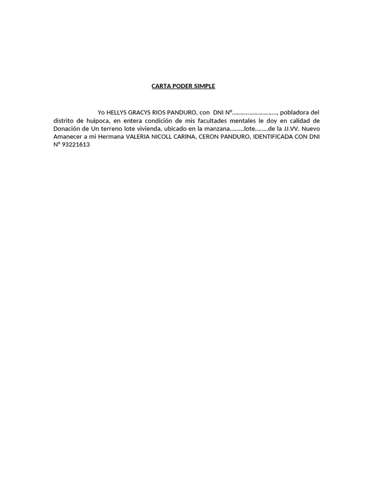 Carta Poder para Donación de Terreno | PDF