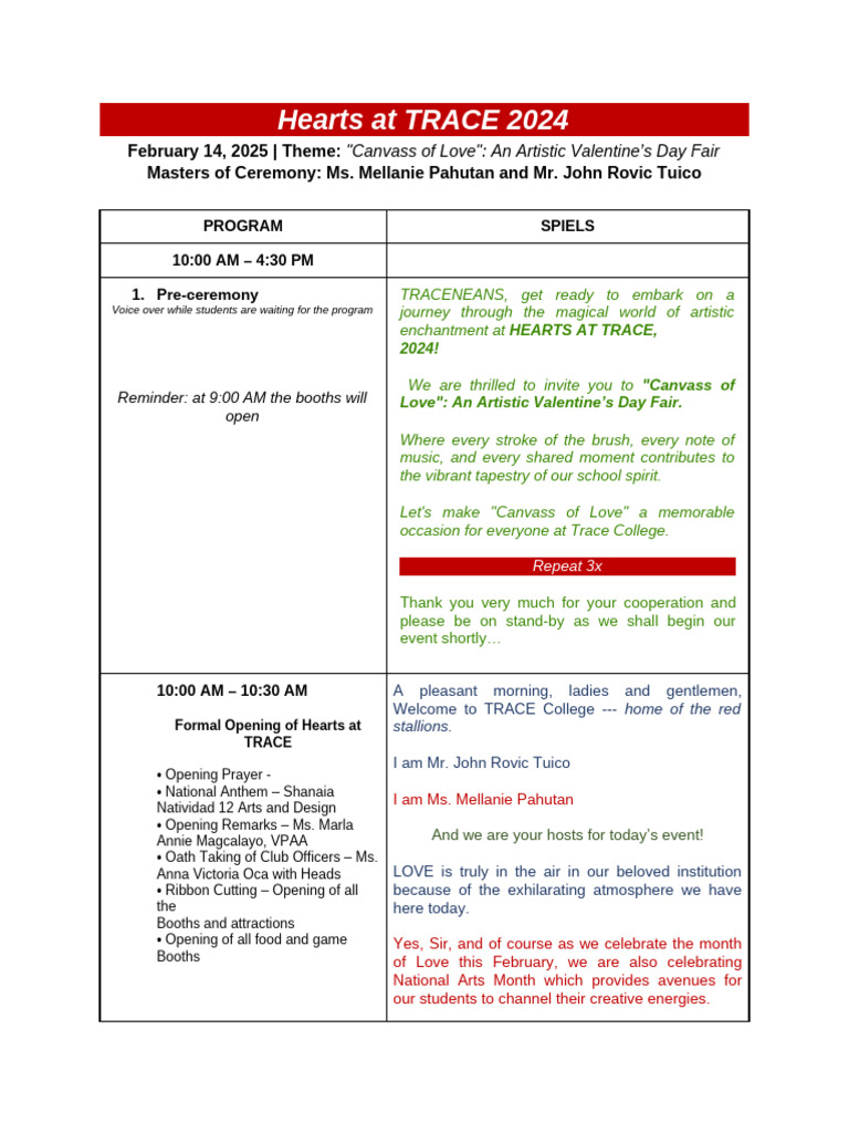 Hosting Script Hearts at Trace 2024 | PDF | Performing Arts