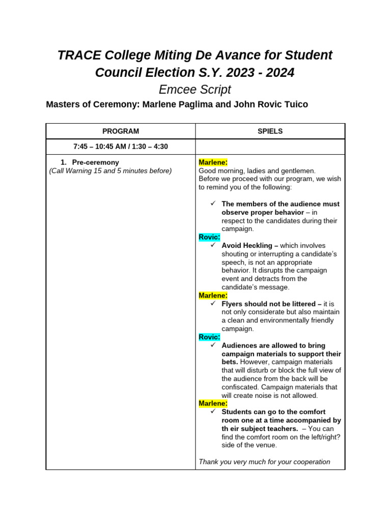 Final-Script Miting de Avance-2023 | PDF
