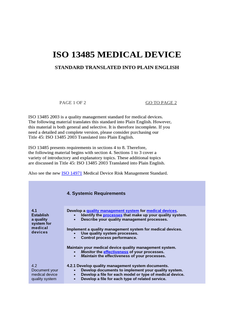 Iso 13485 Medical Device Requirements | PDF | Quality Management System ...