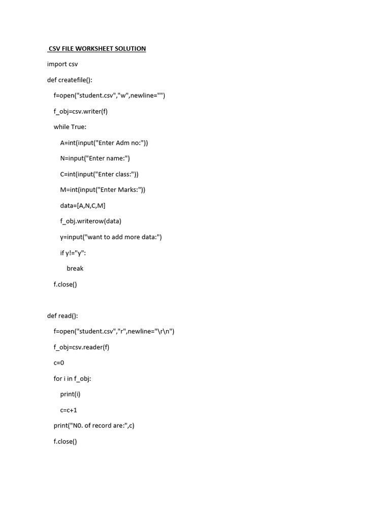CSV File Worksheet Solution | PDF