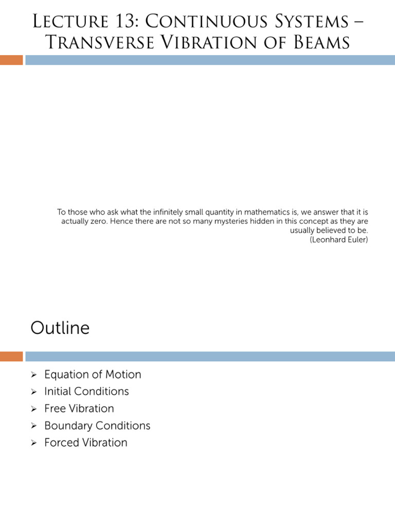 Lecture 13 - Continuous Systems - Transverse Vibration of Beams | PDF