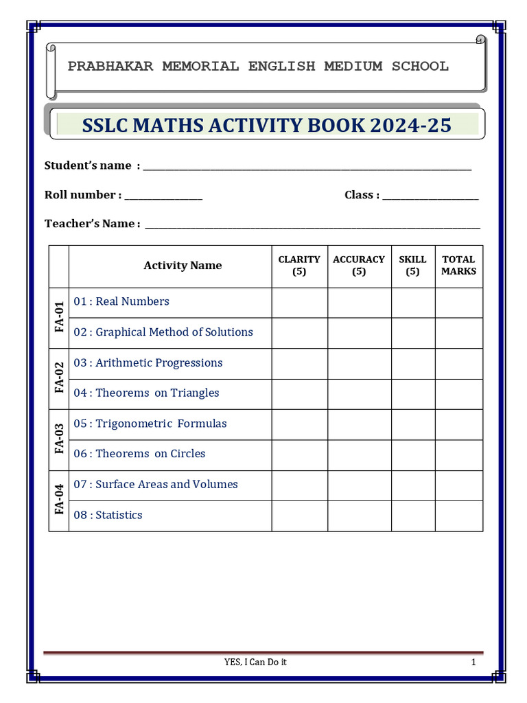 SSLC Maths Activity Book 2024-25 | PDF | Trigonometric Functions ...