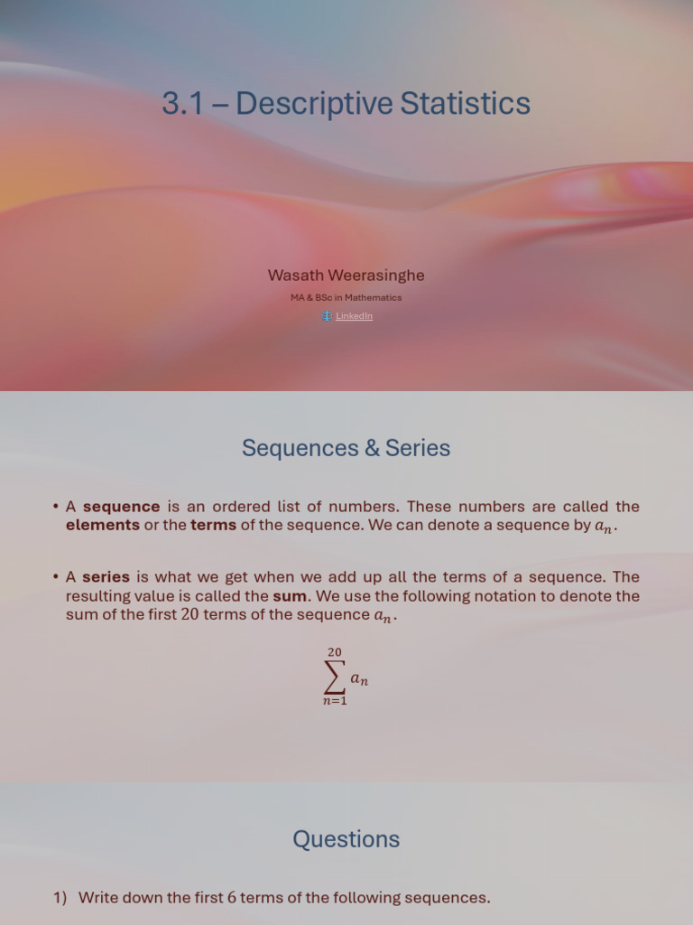 3.1 - Descriptive Statistics | PDF | Coefficient Of Variation | Standard Deviation