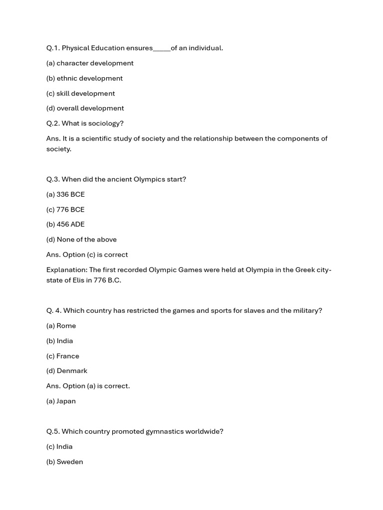 Chapter 1 Short and Long Question Answer | PDF | Disciplines | Sports