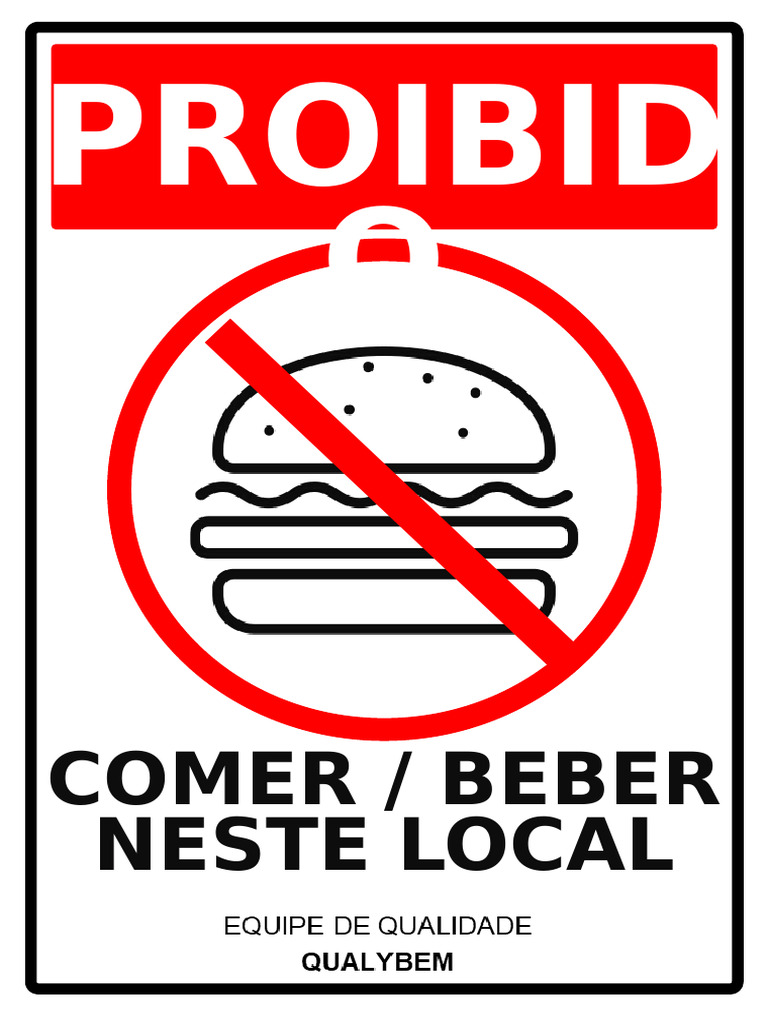 Placa de Proibido Comer ou Beber Documento A4 Vermelho e Preto | PDF