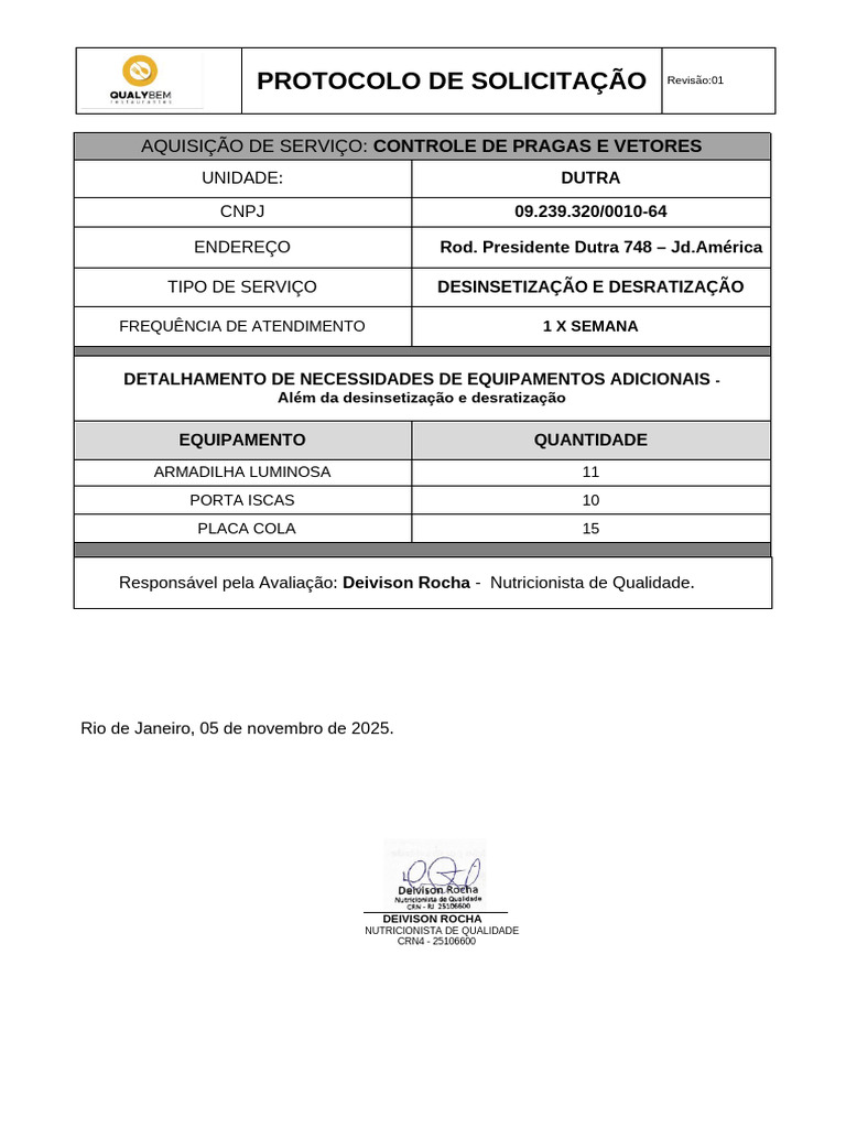 Controle de Pragas: Solicitação de Serviço | PDF
