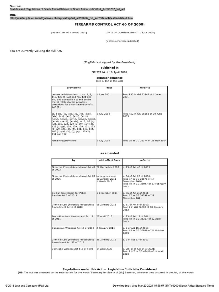 South Africa Firearms Control Act 2000 | PDF | Gun Barrel | Gun