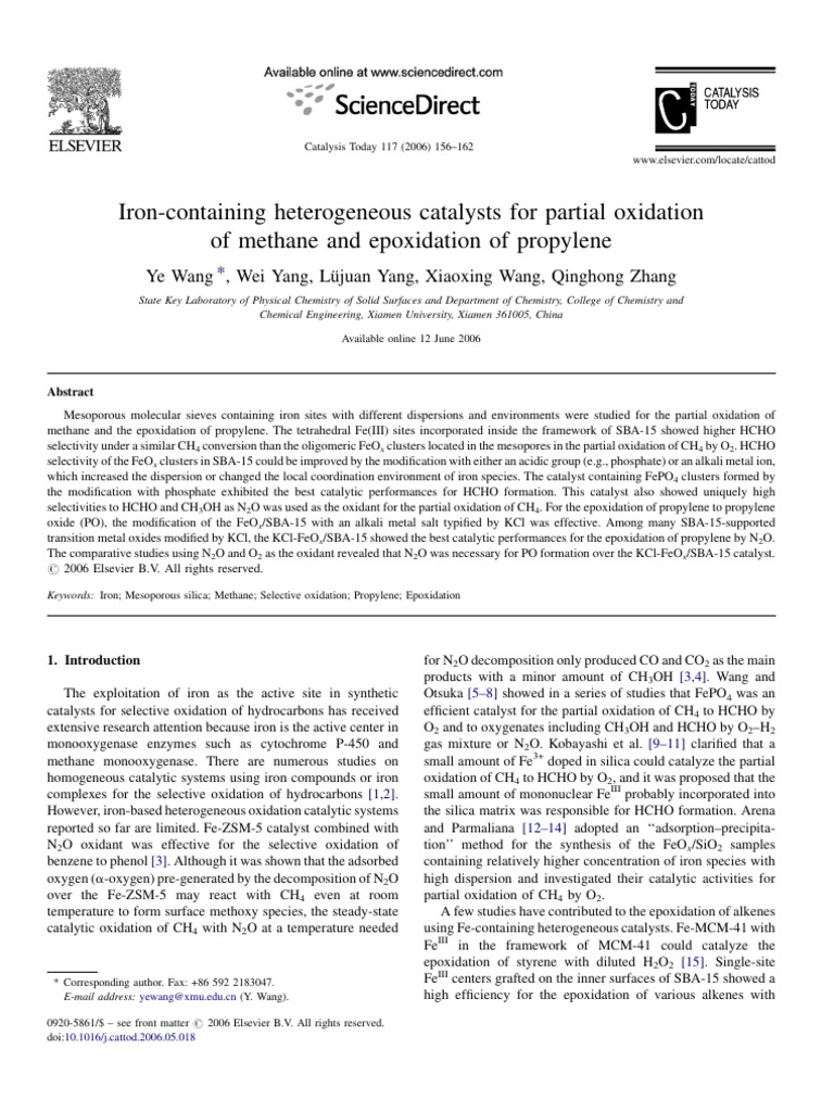 Iron-Containing Heterogeneous Catalysts For Partial Oxidation of ...