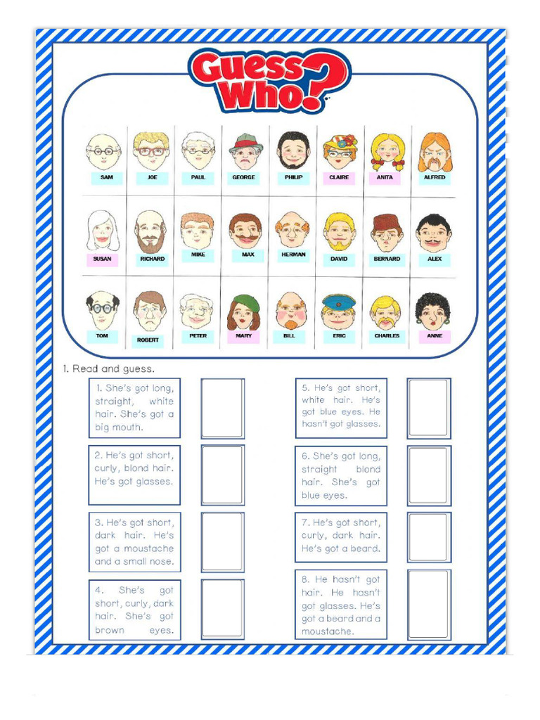 Ejercicio Guess Who-Preguntas Basicas en Ingles - 08 Febrero 2023 | PDF