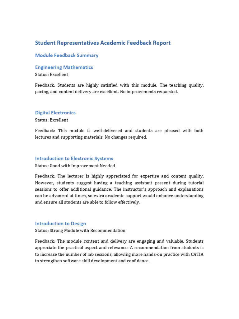 Student Feedback on Engineering Modules | PDF