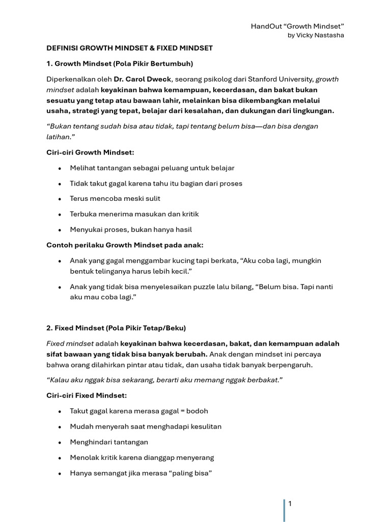 HandOut Growth Mindset | PDF