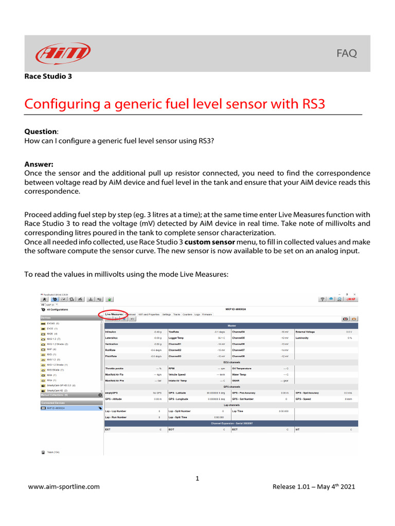 FAQ RS3 Fuel Level 101 Eng | PDF | Sensor | Electronic Engineering