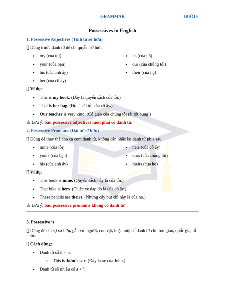 Possessives in English | PDF
