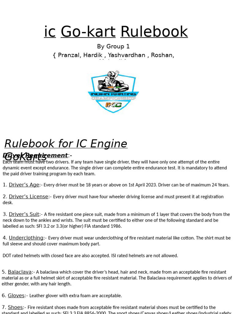 IC Go-Kart Rulebook | PDF | Vehicle Technology | Transport