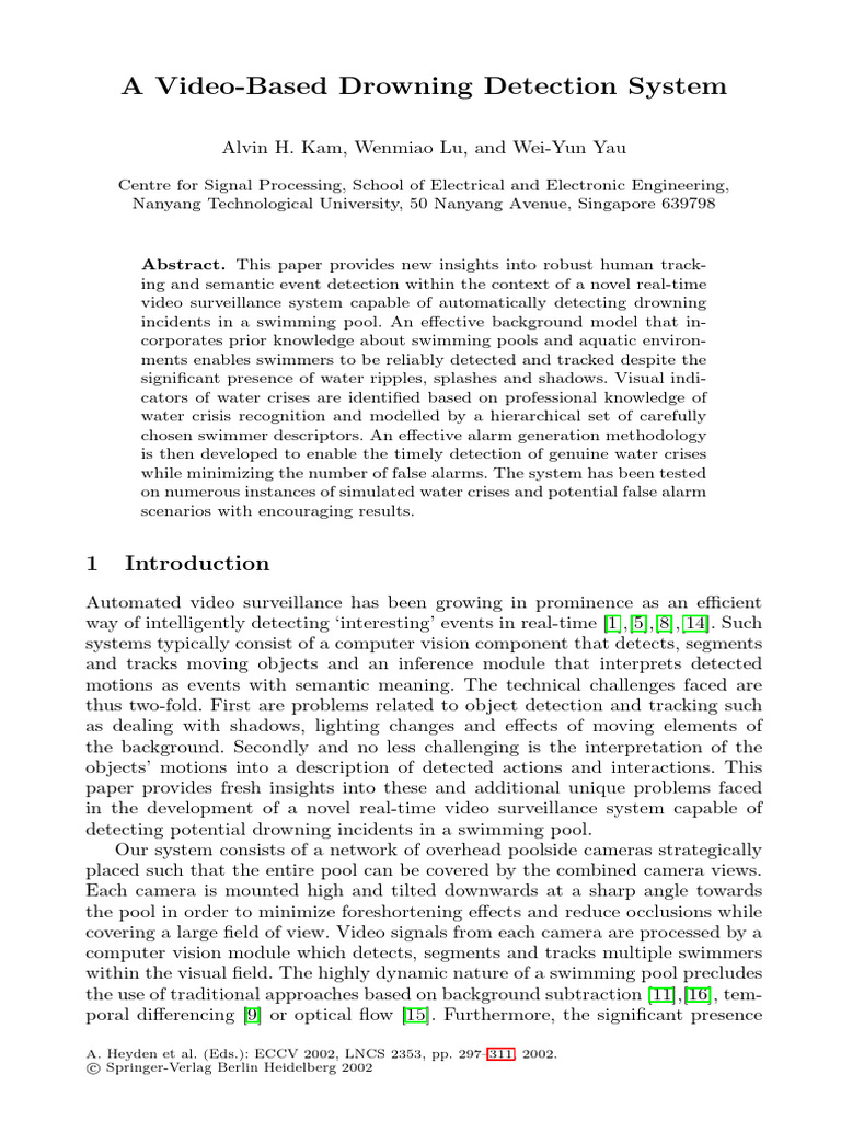 A Video-Based Drowning Detection System: Abstract | PDF | Kalman Filter ...