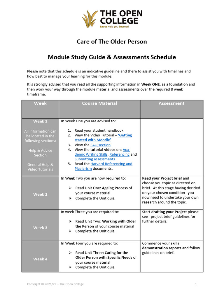 Care of The Older Person - Study Schedule - April 2021 | PDF
