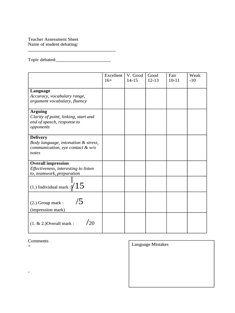 Student Debate Assessment Sheet | PDF