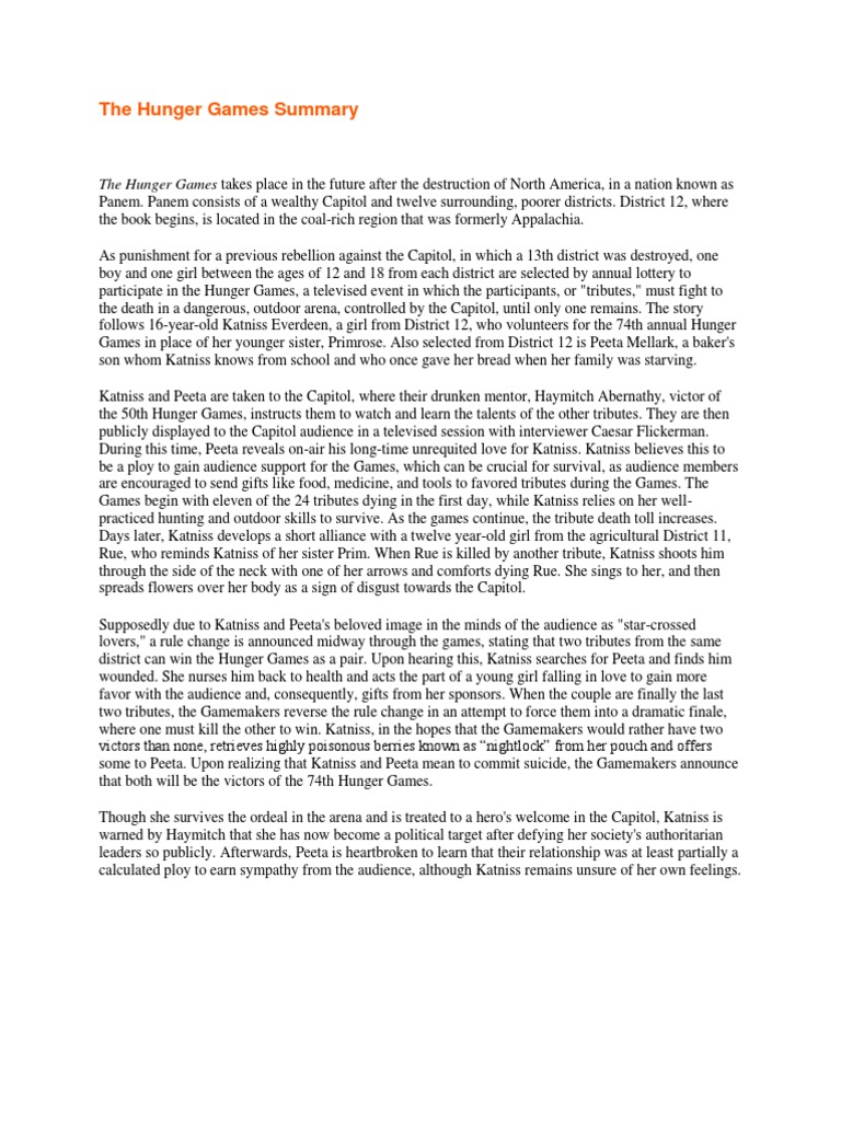The Hunger Games Summary | PDF | Works About Child Soldiers | The ...