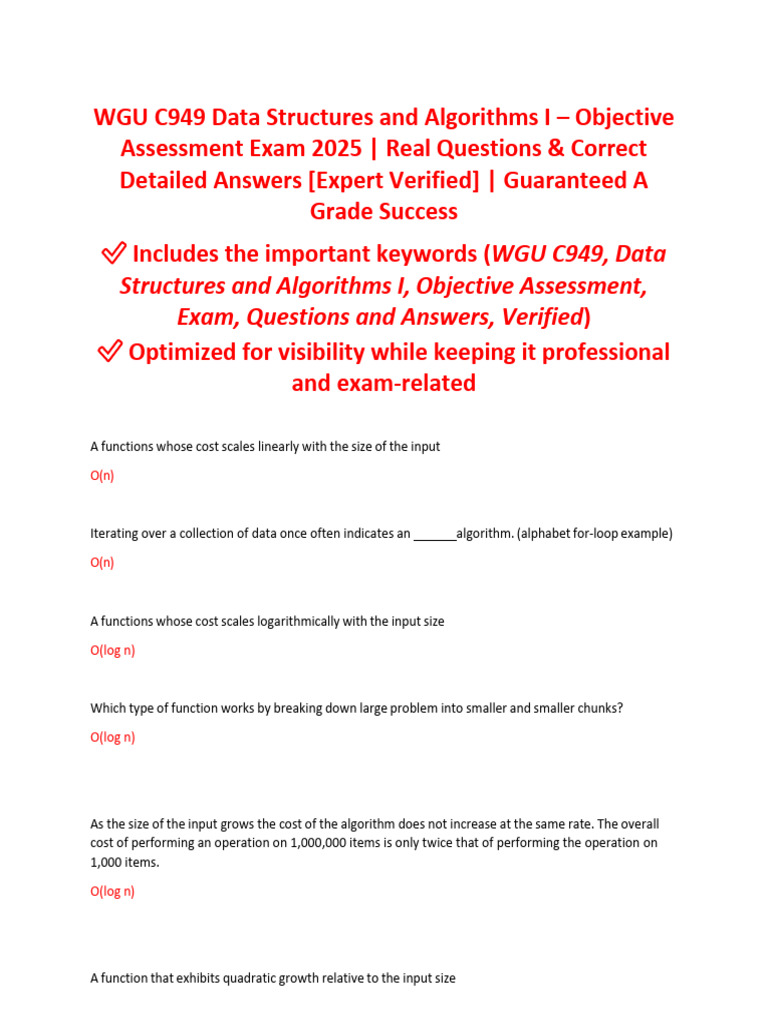 WGU C949 Data Structures Exam Guide | PDF | Vertex (Graph Theory ...