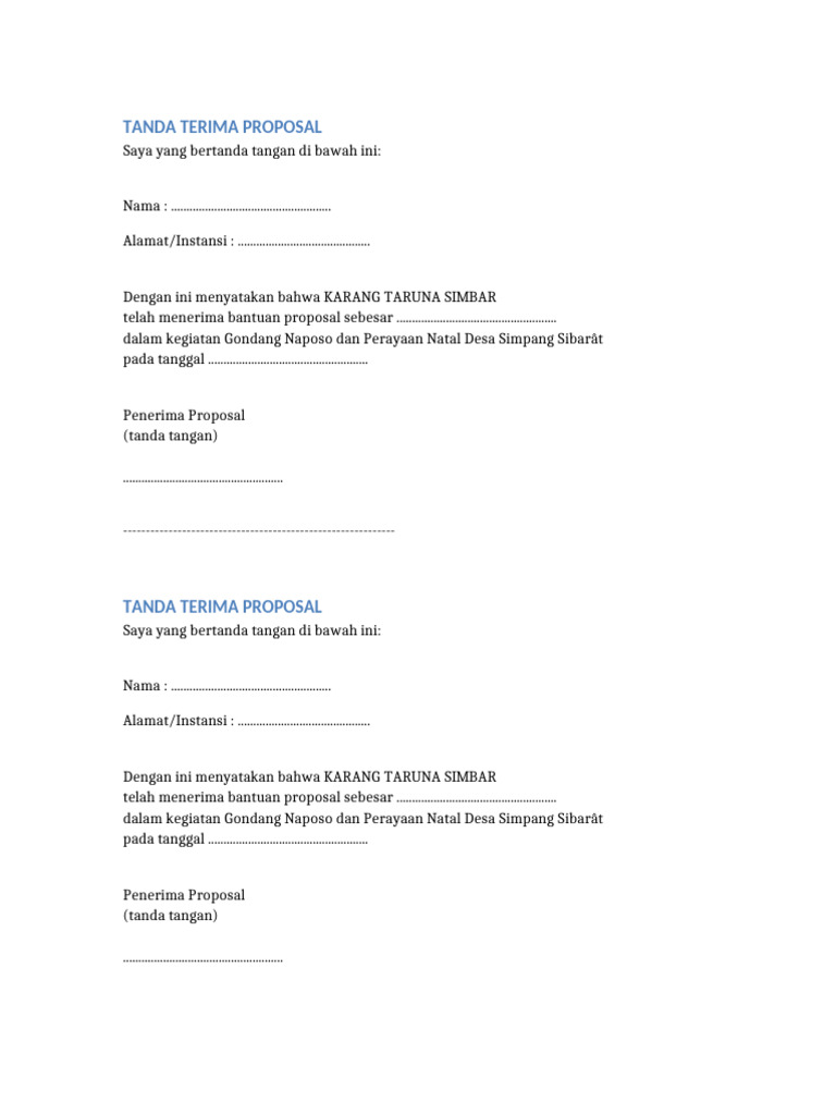 Tanda Terima Proposal Karang Taruna | PDF
