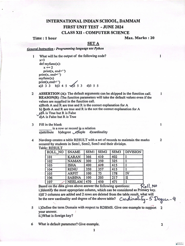 Class 12 Unit Test I 2024 | PDF