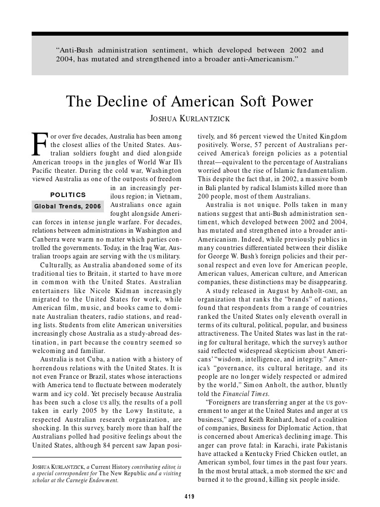 The Decline of American Soft Power | PDF | Soft Power | Public Diplomacy